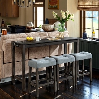 Sofa Bar Table with Stools, Behind Couch Table with 3 Padded Stools ...