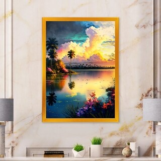 Designart "Beautiful Sunset Over A Tropical Lake IV" Landscape Lake ...