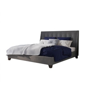 Atina Full Bed, Dark Charcoal Gray Linen Upholstered, Slanted Headboard ...