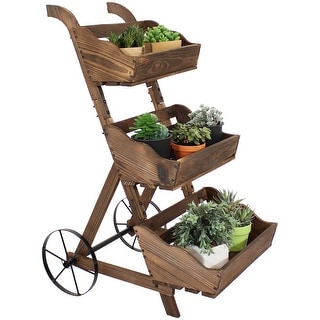 Sunnydaze 3-Tier Wooden Rolling Planter - Bed Bath & Beyond - 36137319