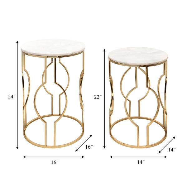 Set of Two 24"H/22"H Gold Metal/Marble Round Accent Side Tables for ...