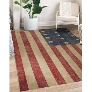 Hand-knotted Wool Red Casual Flag American Flag Rug (8' x 10') - 8' x ...