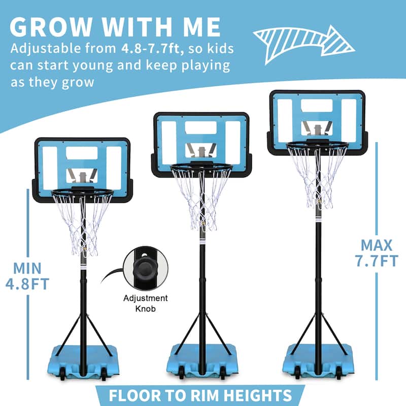 Height Adjustable Basketball Hoop 44 Inch Backboard Portable Basketball ...