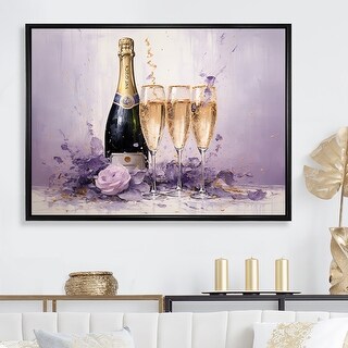 Designart "Luxes Luminosity Champagne And Glass" Champagne Framed ...
