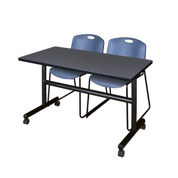 48" x 30" Flip Top Mobile Training Table- Grey and 2 Zeng Stack Chairs ...