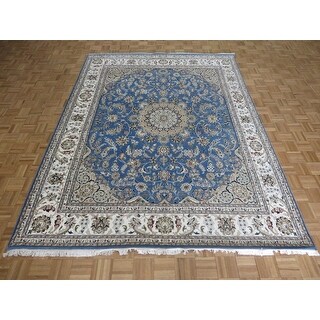 Hand Knotted Light Blue Nain with Wool & Silk Oriental Rug (7'9" x 10'2 ...