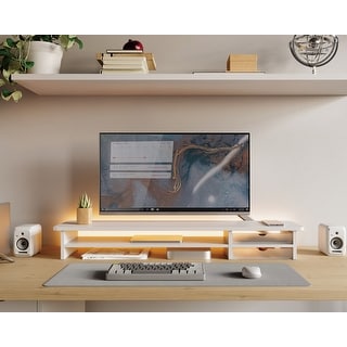 Fenge Dual Monitor Stand, 42.5inch Monitor Riser with Acrylic Drawer ...