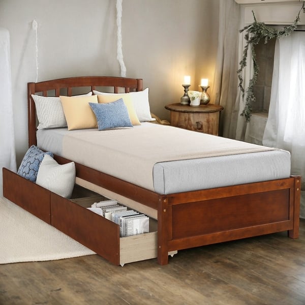 Twin Platform Storage Bed Wood Bed Frame with Two Drawers and Headboard ...