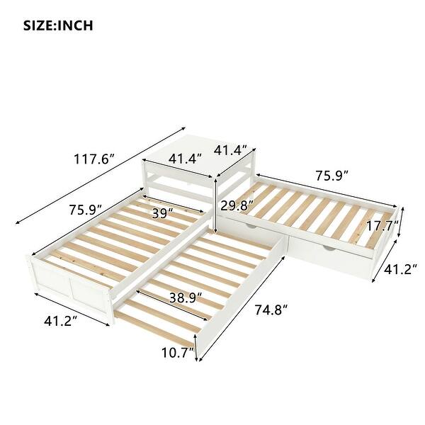 Rasoo Functional 3 in 1 Bed L-shaped Twin Platform Bed with Convertible ...