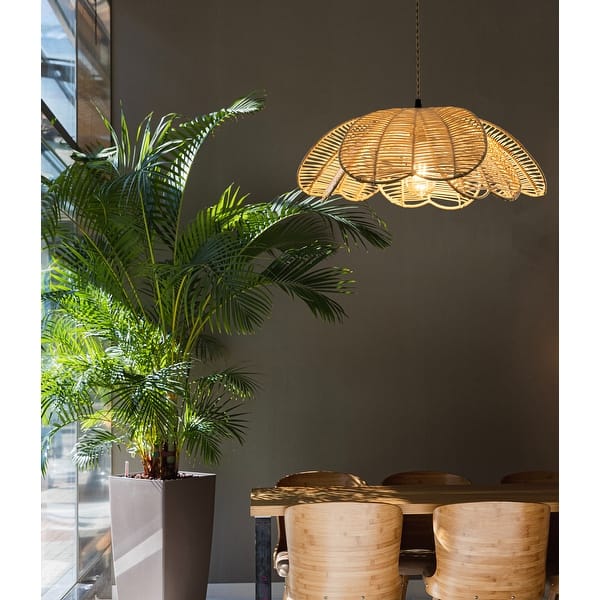 Boho Rattan Flower Pendant Light Coastal Hanging Fixture Light - 20 ...