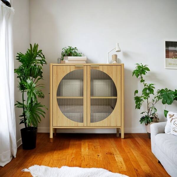 2 Door Server Console Table Bamboo Sideboard Buffet Storage Cabinet for ...
