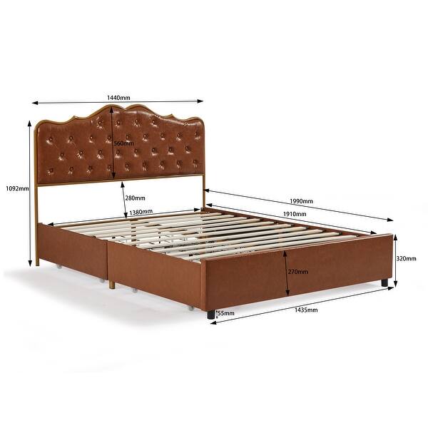 Coffee Sleeping Bed Solid Wood Ribs Slat Platform Frame with 4 Drawer ...