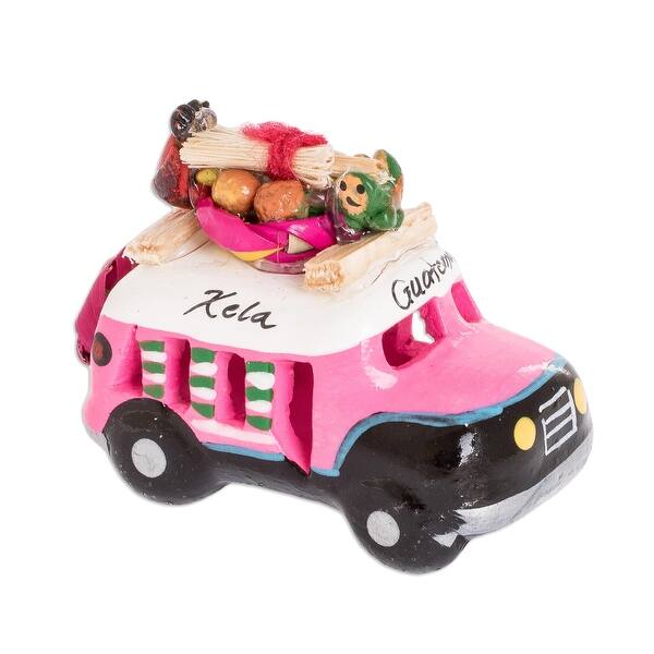 Novica Handmade Pink Old Time Bus Mini Ceramic Sculpture - Bed Bath ...