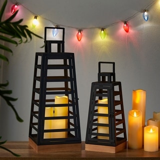 Glitzhome Set of 2 Modern Metal Trapezoid Lanterns Fall Halloween ...