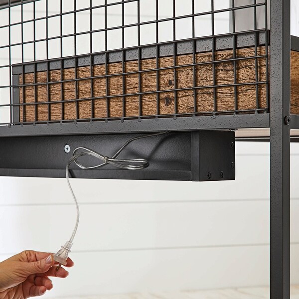 Lindon Place L Shaped Desk with Cage Vintage Oak Finish Bed Bath Beyond 36956134