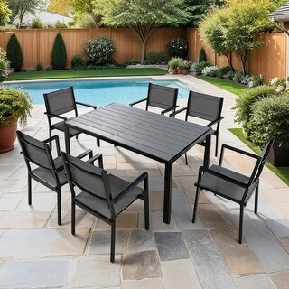 7-Piece High-Quality Conversation Sets with Dining Table, Steel Outdoor ...