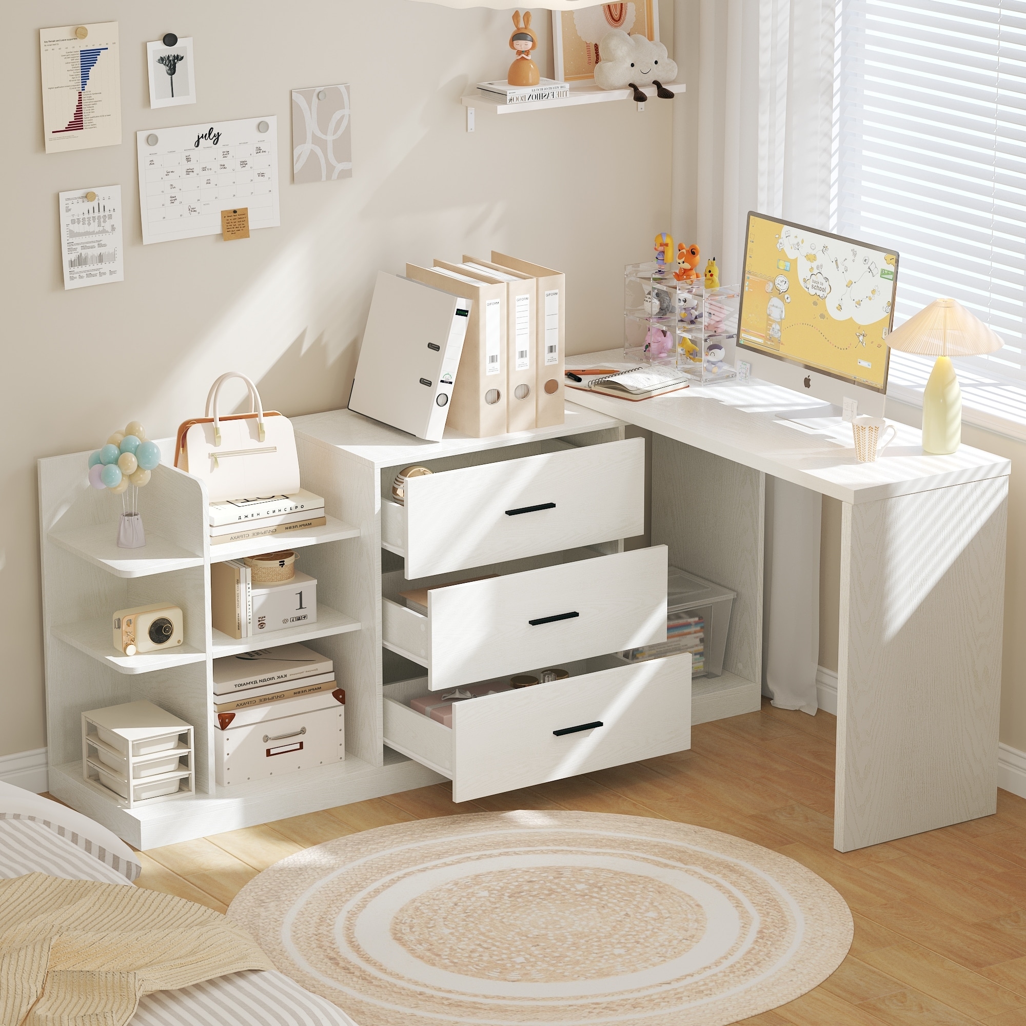 White Desk w 3 Drawer Storage Ideal for Home Offices Dresser Bookshelf Bed Bath Beyond 39974959