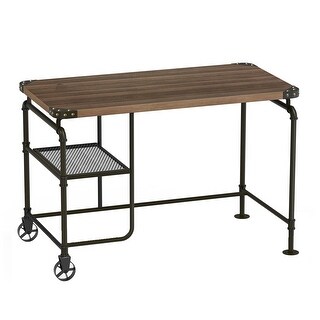 Industrial Metal Writing Desk With Wooden Top 4 Wheel Pushable ...