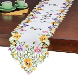 Embroidered Colorful Pansies Table Linens - Bed Bath & Beyond - 36998015