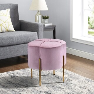 Blush Pink and Gold Round Ottoman Armless Construction 16.5 inches high ...