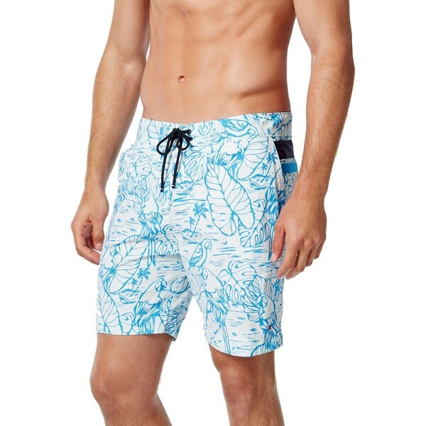 Shop Tommy Hilfiger Mens Tropical Print Button Closure Board Shorts ...