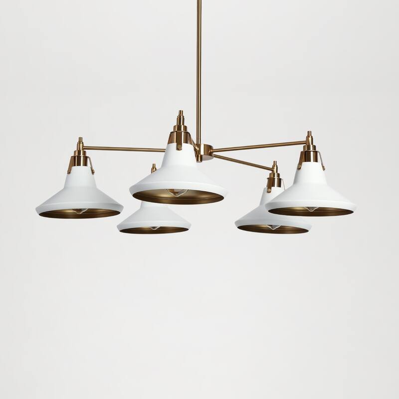 8-Light Mid-Century Modern White Wheel Chandelier Light Metal Pendant ...