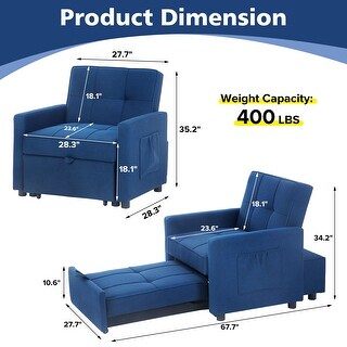 3-In-1 Multi-Functional Sofa Bed Chair With 3-Level Adjustable Backrest ...