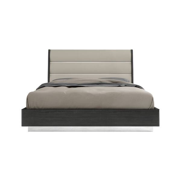 HomeRoots King Dark Grey High Gloss Bed Frame with Faux Leather ...
