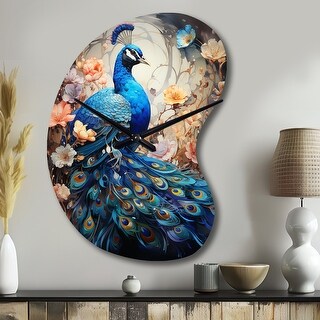 Blue Coral Indian Art Dancing Peacock I - Indian Art Large Wall Clocks ...