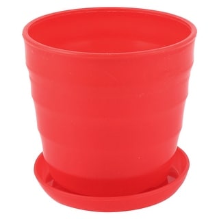 Red Plastic Stripe Pattern Mini Home Garden Office Plant Flower Pot w ...