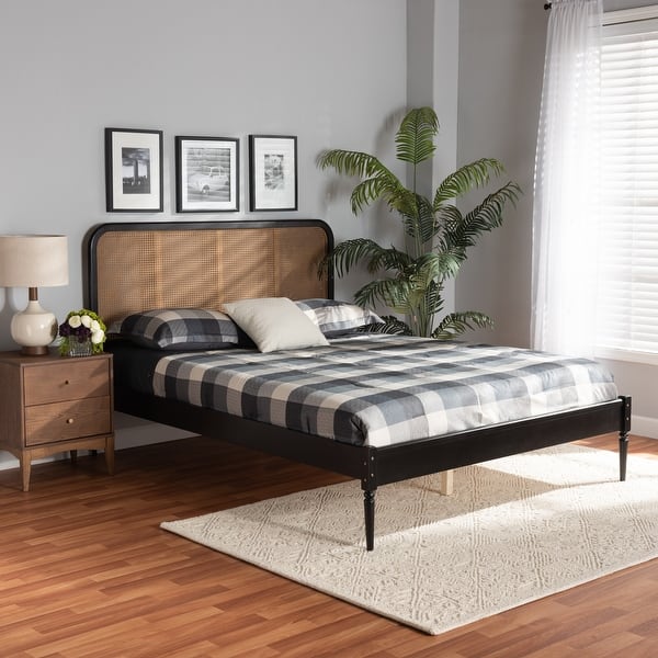 Elston Mid-Century Modern Synthetic Rattan Wood Platform Bed -Charcoal ...
