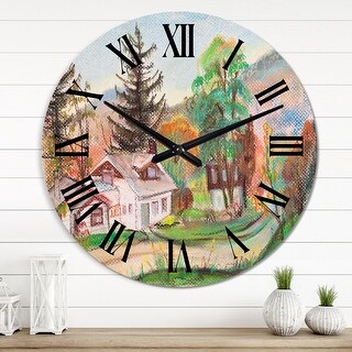Designart 'White Houses In The Countryside' Country wall clock - Bed ...