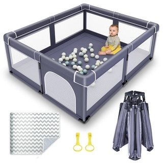 Foldable Baby Playpen with Mat, Large Foldable Playpen, Folding Baby ...