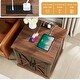 Rustic Wood End Table with Charging Station & Barn Door, Adjustable ...