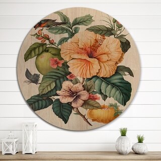 Designart "Blossiming Yellow Retro Hibiscus IV" Floral Hibiscus Wood ...