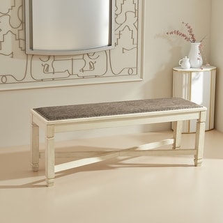 Bolan Large Dining Bench with Heavy Woven Fabric, White Wood, 50 Inch ...