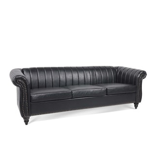 Traditional Rolled Arm Chesterfield Sofa PU Leather Three Seater Sofa ...
