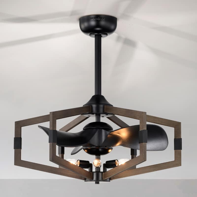 Delano 24-inch Matte Black and Imitation Wood 6 Lights 3 Blades Lighted ...