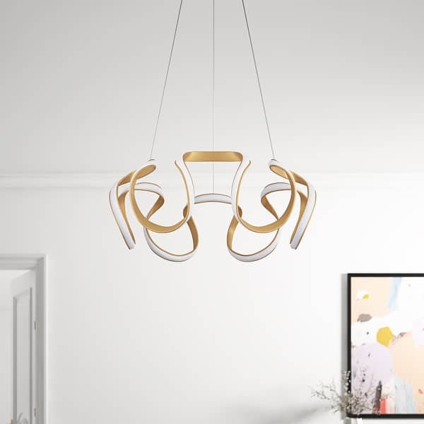 Modern Gold 1-Light Wavy Linear LED Pendant Lighting Fixture - Bed Bath ...