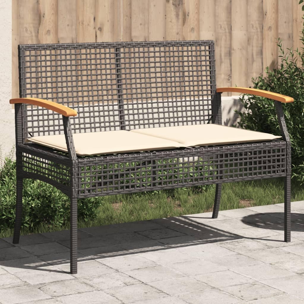 vidaXL Patio Bench with Cushion Black Poly Rattan Acacia Wood 42.5 x 22.4 x 33.5 Bed Bath Beyond 41291751
