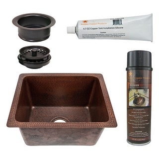 17" Rectangle Hammered Copper Bar/Prep/Laundry/Utility Sink w/ 3.5 ...