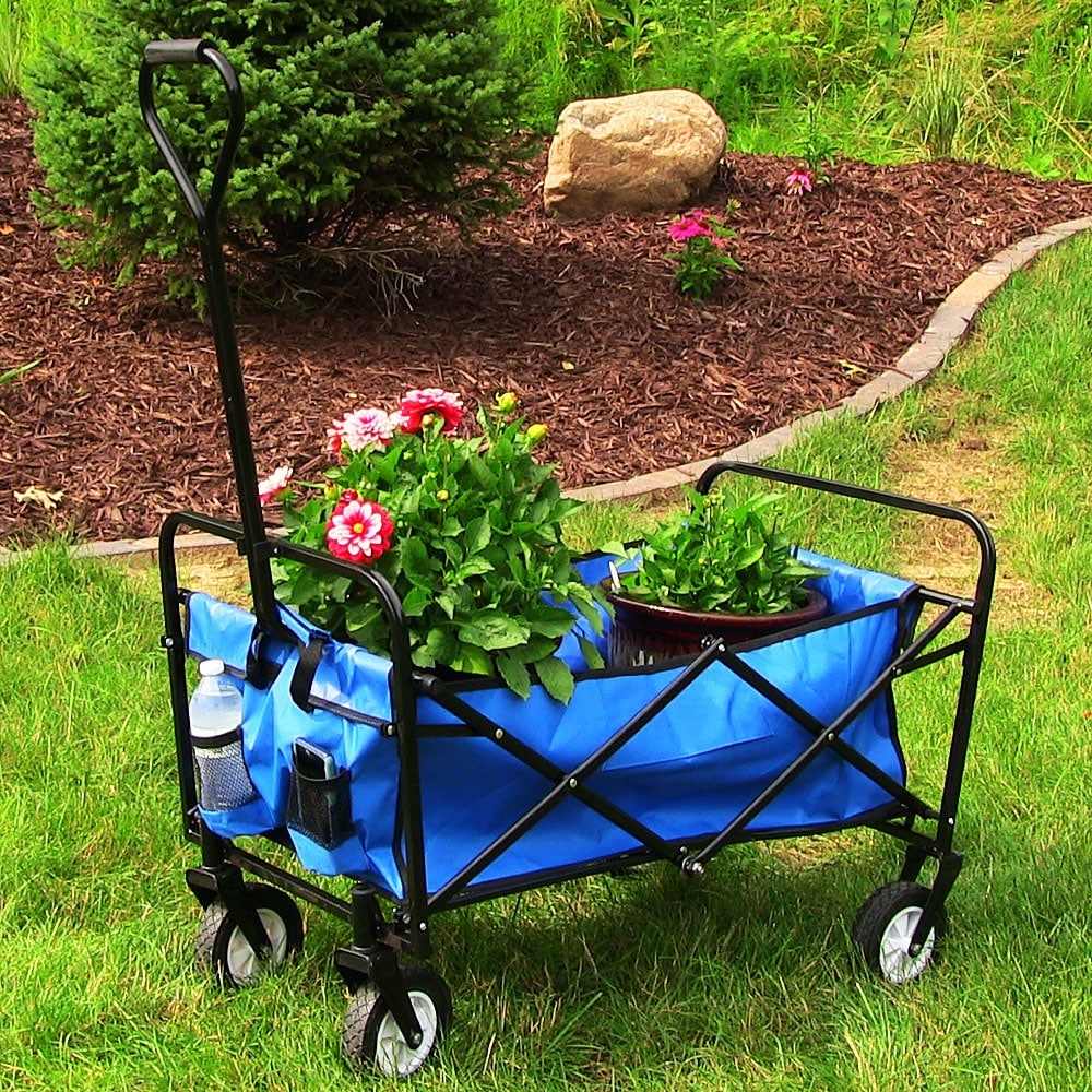 Sunnydaze Folding Utility Wagon Garden Cart, 150 Pound Weight Capacity ...