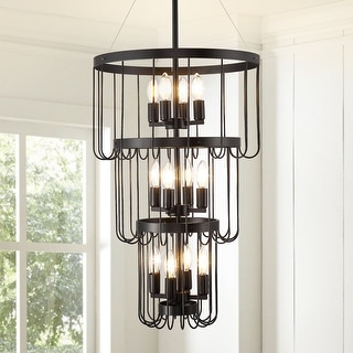 3-Tier Round Chandelier 12-Light Modern Pandant Light Fixture-17 inch ...