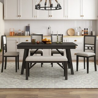Farmhouse Solid Wood 6-Piece Dining Table Set Rectangular Kitchen Table ...