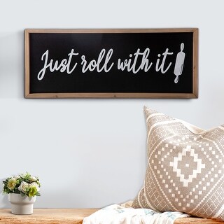 Wall Art with Cursive Just Roll Typography, Brown and Black - Bed Bath ...