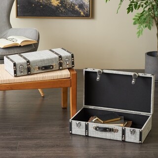Gray Fabric Woven Storage Decorative Trunk with Silver Latches and ...