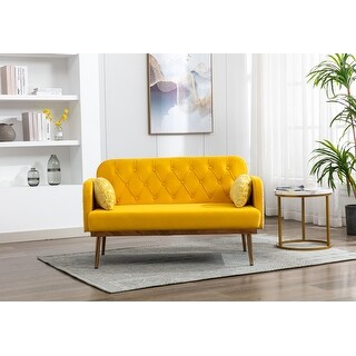Yellow Modern Accent Loveseat Sofa with Printed Pillows - Bed Bath ...
