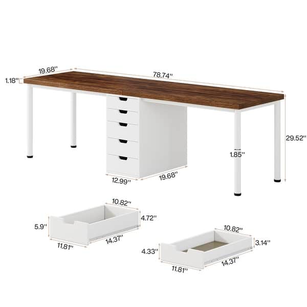Extra long Computer Desk with 5 Drawers, Two Person Desk - Bed Bath ...