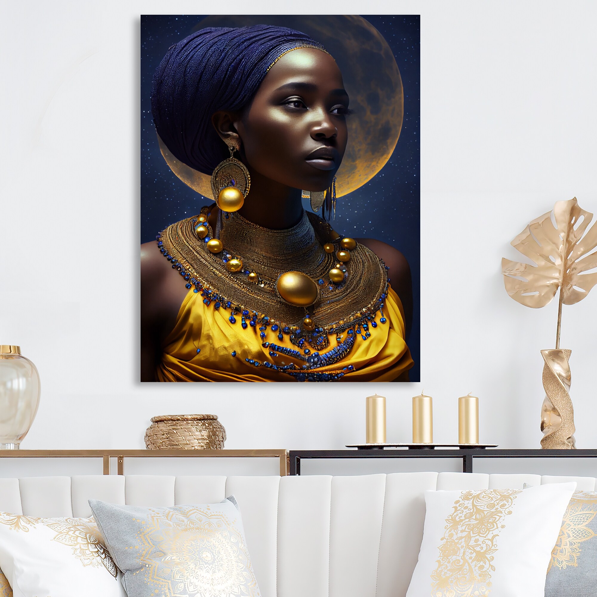 Designart 'Queen African Woman Under Moon III' African American Woman ...