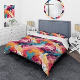Designart "Popart Dynamic Brushstrokes" Modern Bedding Cover Set With 2 ...